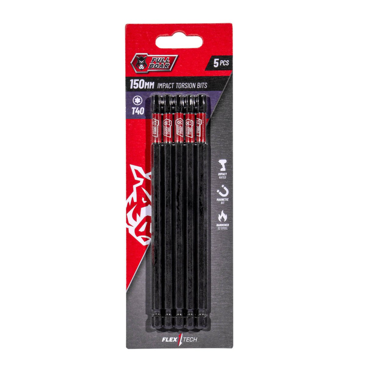 Full Boar T40 x 150mm Impact Torsion Bit - 5 Pack - Bunnings Australia