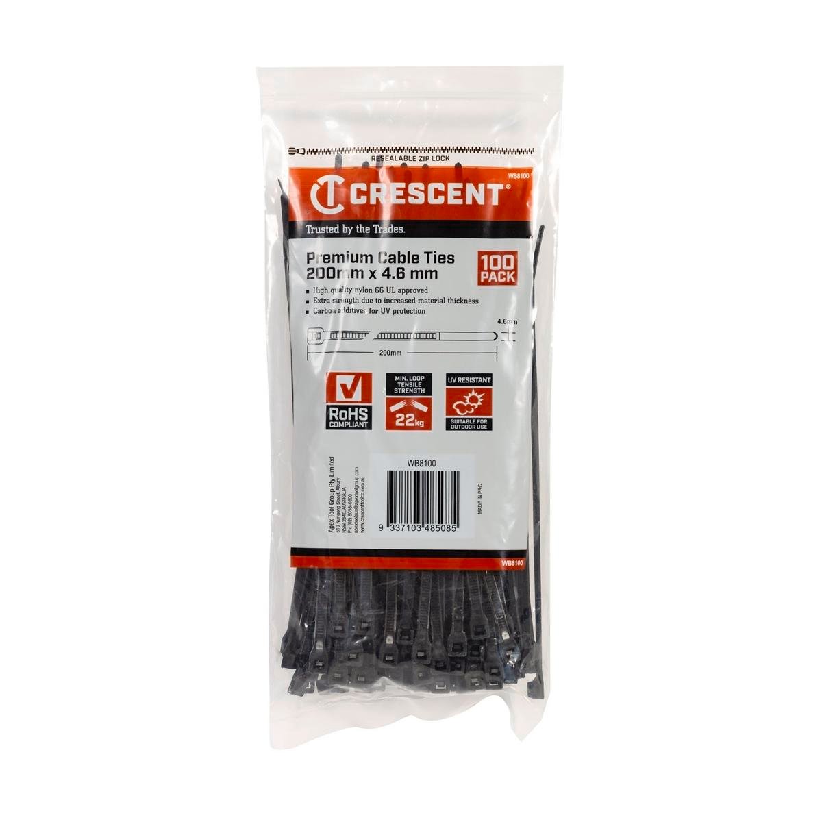 Crescent 200 x 4.6mm Black Cable Ties - 100 Pack - Bunnings Australia