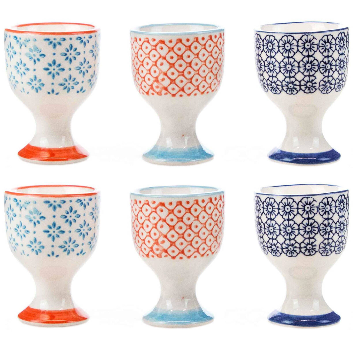 Nicola Spring Hand Printed Porcelain Egg Cups - Multipack - Set of 6 ...