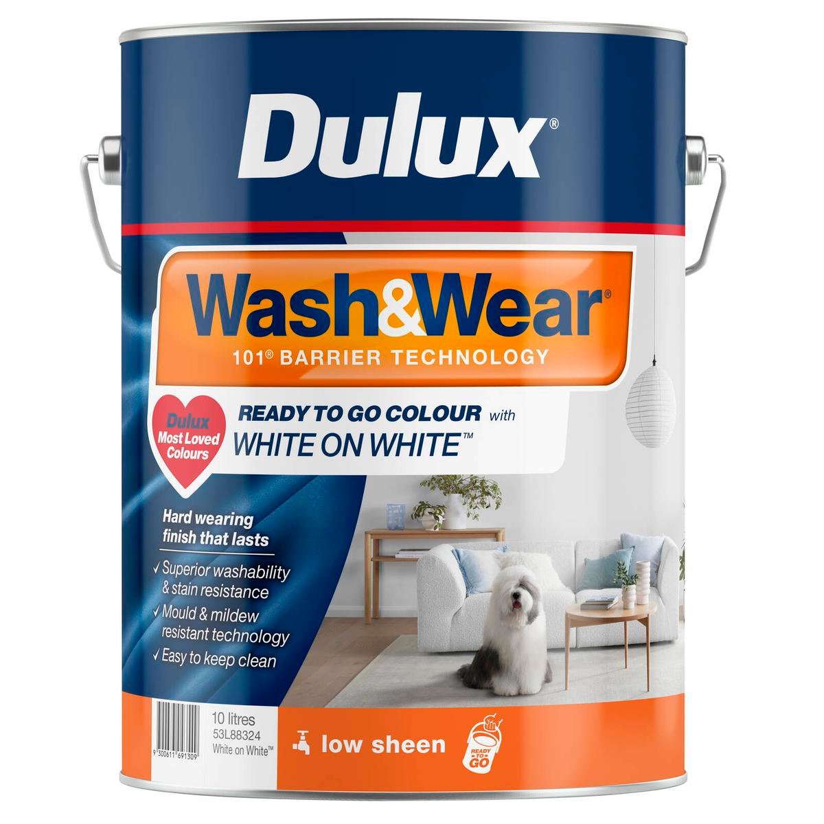 Dulux 10L White On White Low Sheen Wash&Wear Interior Paint - Bunnings ...