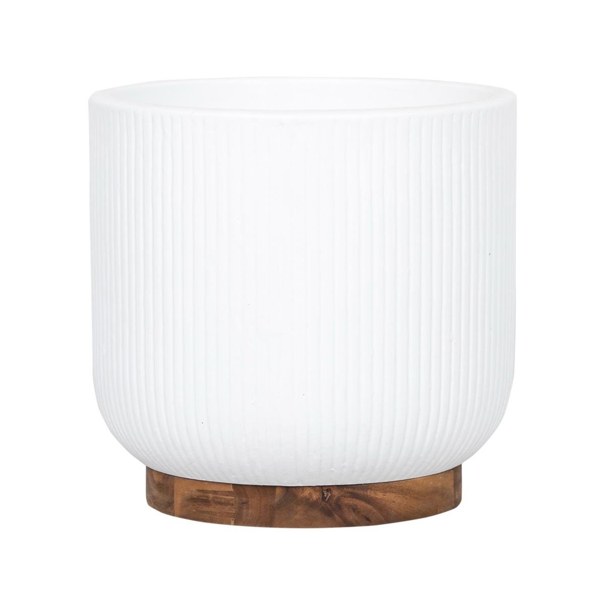245 x 250mm White Large Round Linear Wooden Base Ceramic Pot - Bunnings ...