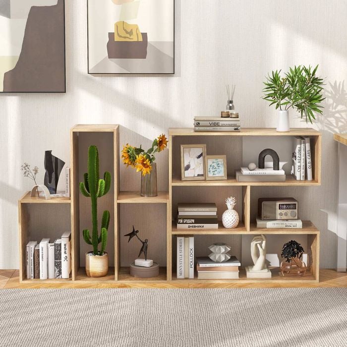 Costway 3-Shelf Bookcase Convex Corner Bookshelf Display Storage Unit ...