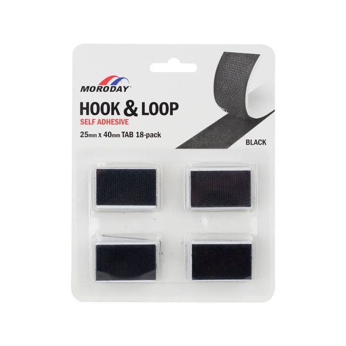 Moroday 25 x 40mm Black Self Adhesive Hook And Loop Tab- 18 Pack ...