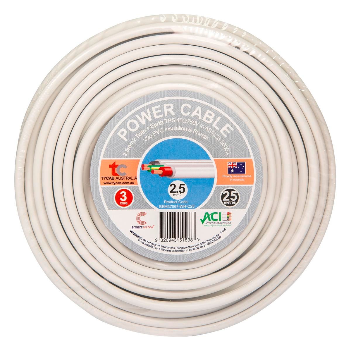 Tycab Cables 2.5mm² x 25m White TPS 2 Core And Earth Cable - Bunnings ...