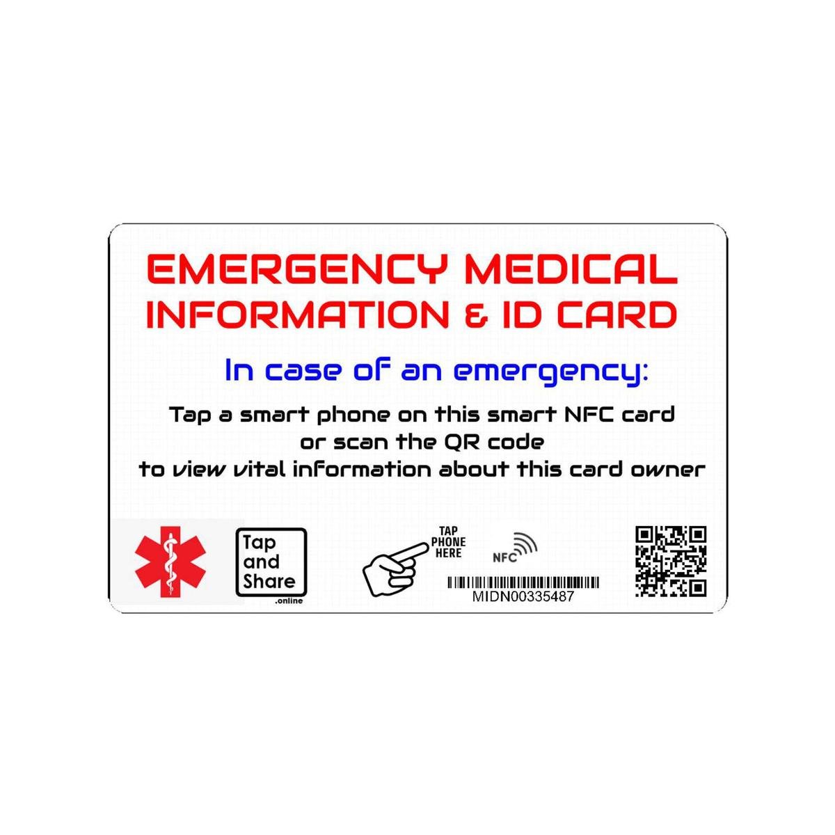 Smart Nfc Emergency Medical Alert Id Information Card With Passive ...