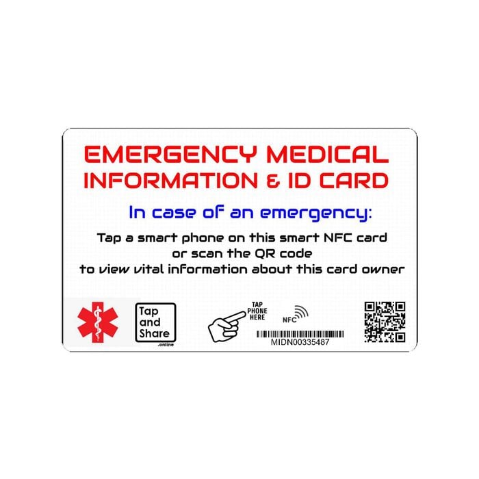 Smart Nfc Emergency Medical Alert Id Information Card With Passive ...
