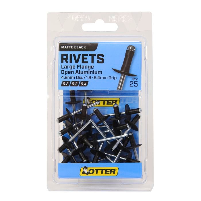 Otter Large Flange Aluminium Rivets Matte Black - 25 Pack - Bunnings ...