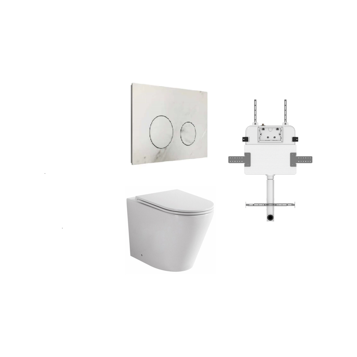 Java Rimless Floor Pan with Round Marble White Porcelain Flush Plate ...