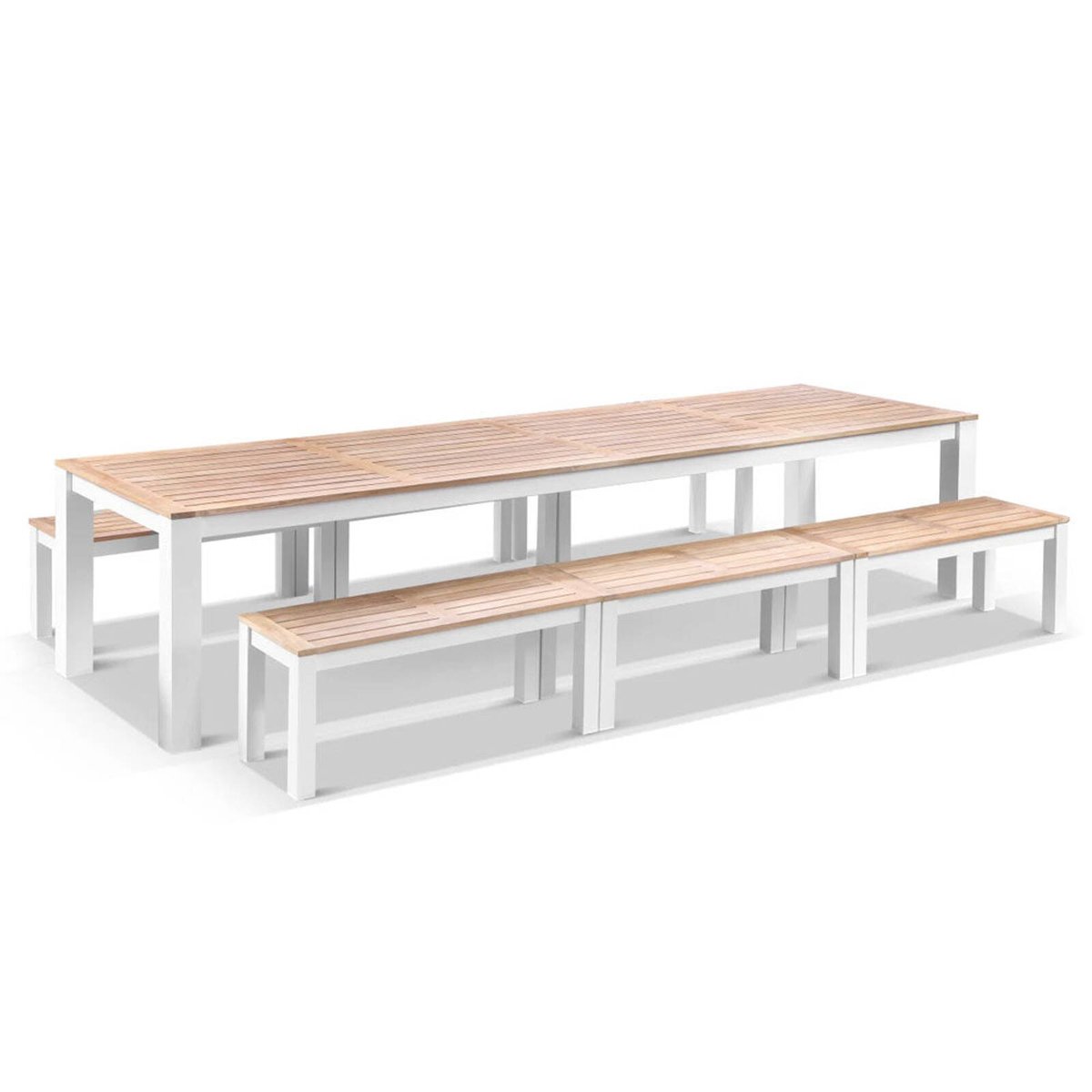 Balmoral 3.55m Outdoor Teak Top Aluminium Table with Bench Seats 3.55m ...