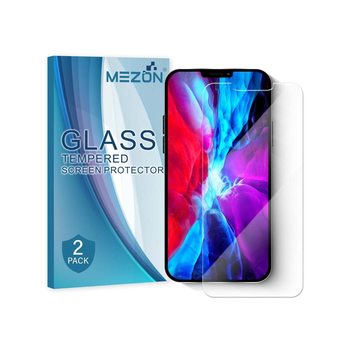 2 Pack MEZON Apple iPhone 12 Mini (5.4") Clear Tempered Glass Screen ...