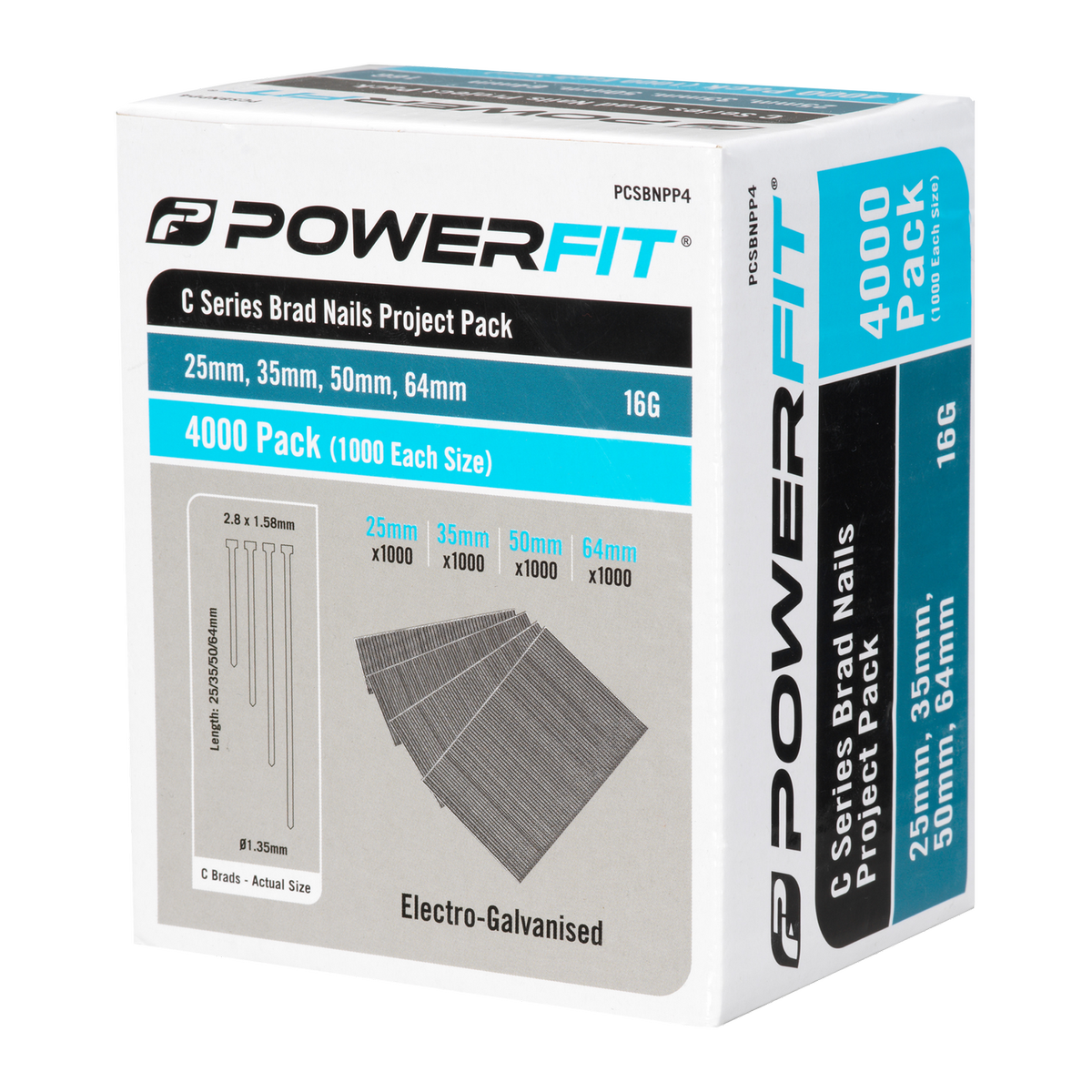 PowerFit C Series Electro-Galvanised Brad Nails Project Pack - Bunnings ...