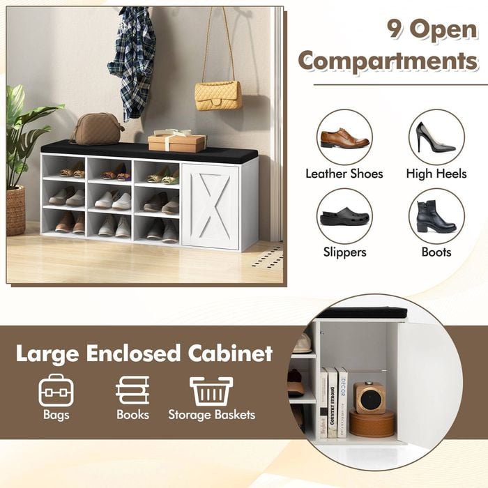 Costway 9-Cube Shoe Organizer Bench Shoe Cabinet Adjustable Shoe ...