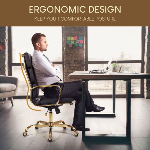 Furb Office Chair Executive High Back Gold Frame Black Pu Leather ...