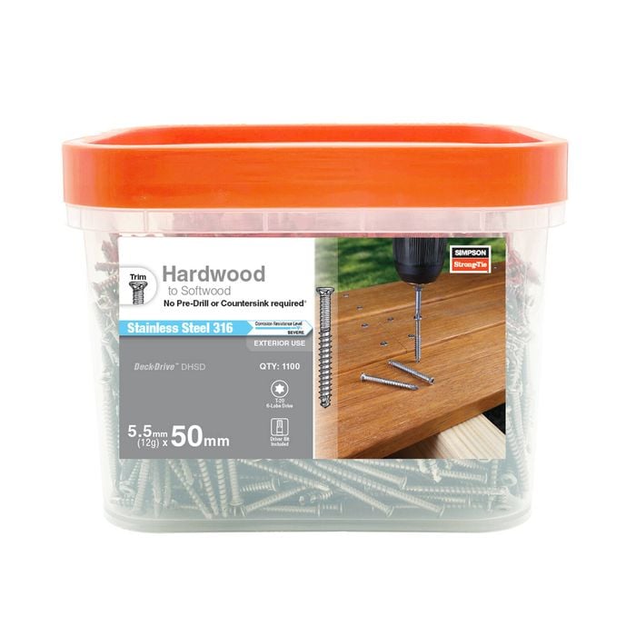 Simpson Strong-Tie 12G x 50mm T20 SST Stainless Steel 316 Deck Screws ...