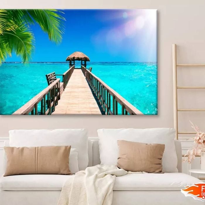 Traditional Boat Jetty in Resort Male Print 100% Australian Made 120 x ...