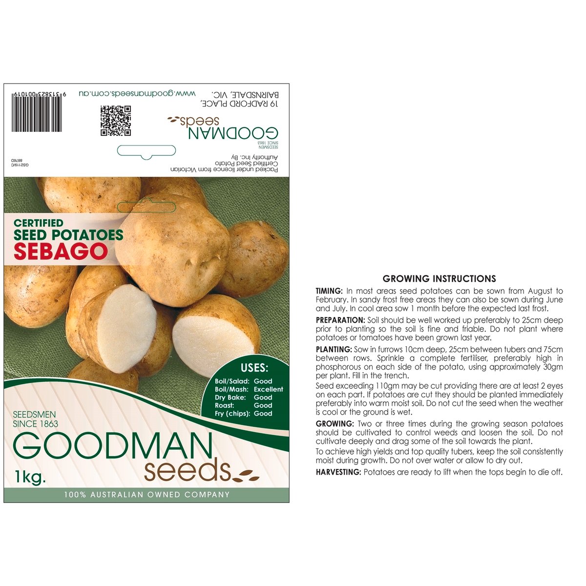 1kg Sebago Potato Seed - Solanum tuberosum - Bunnings Australia