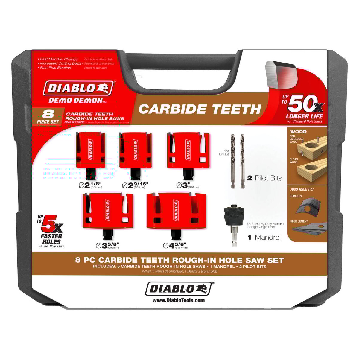 Diablo 8 Piece Demo Demon Carbide Teeth Rough-In Hole Saw Set ...