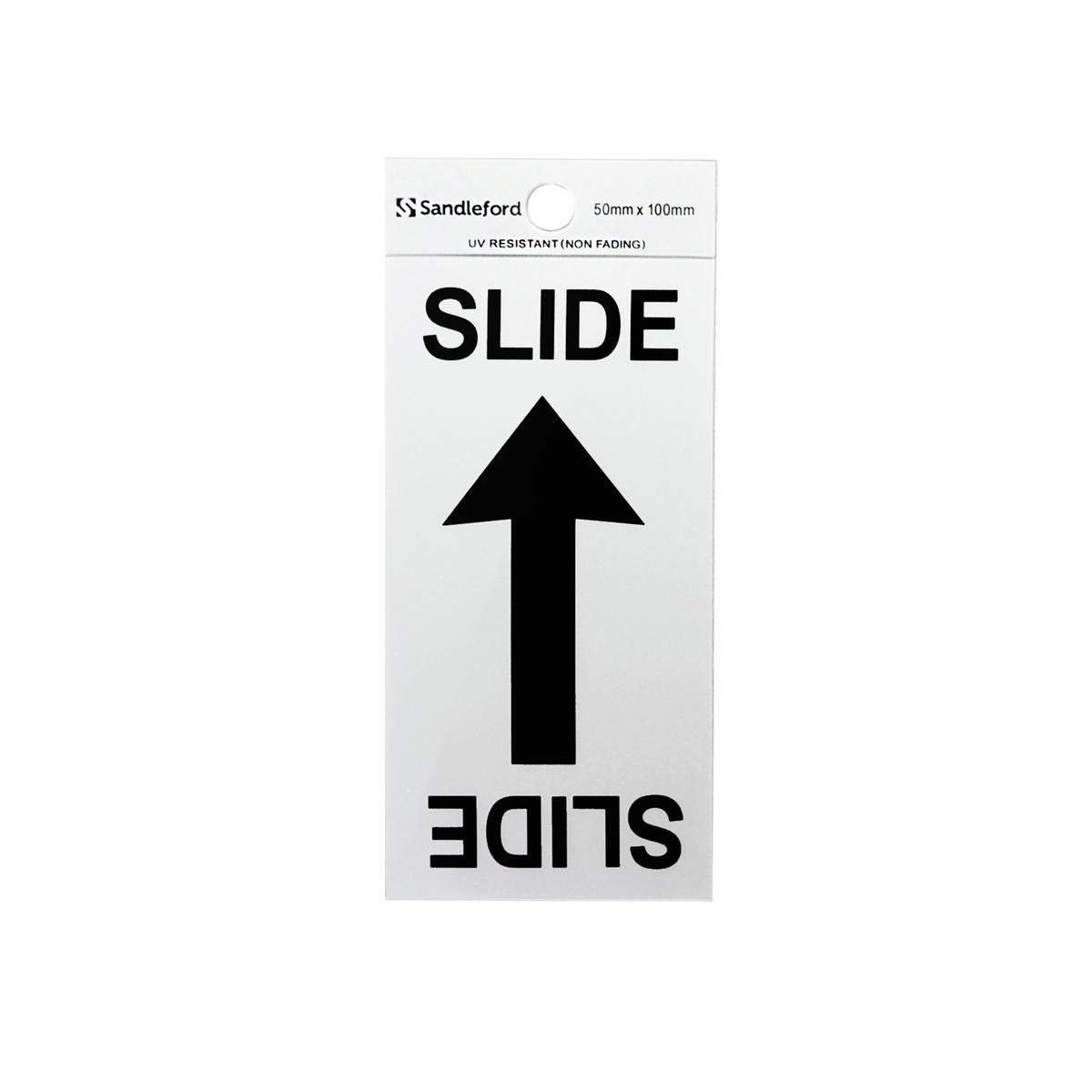 Sandleford 100 x 50mm Slide Arrow Symbol Silver Self Adhesive Sign ...
