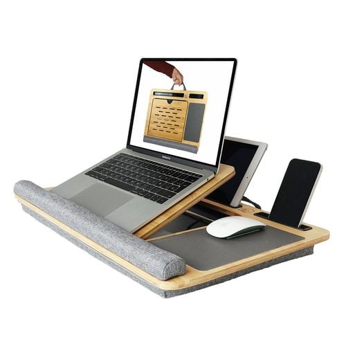 CARLA HOME Bamboo Laptop Lap Desk with Cushion and Angle Adjustable for ...