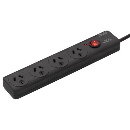Arlec 4 Outlet Black Surge Protected Powerboard with Master Switch ...