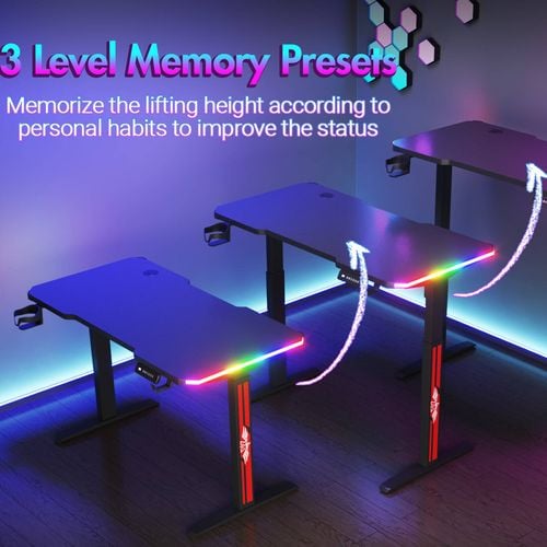 Advwin Electric Standing Desk Gaming Desk RGB LED Height Adjustable ...