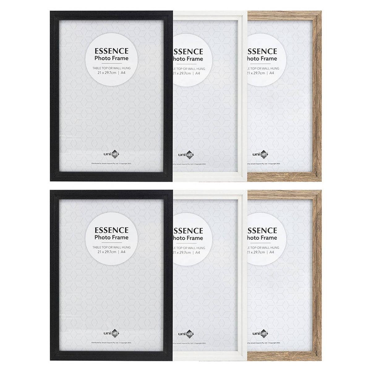 6PK Unigift Essence 21x30cm MDF/Glass A4 Picture Frame - Assorted ...