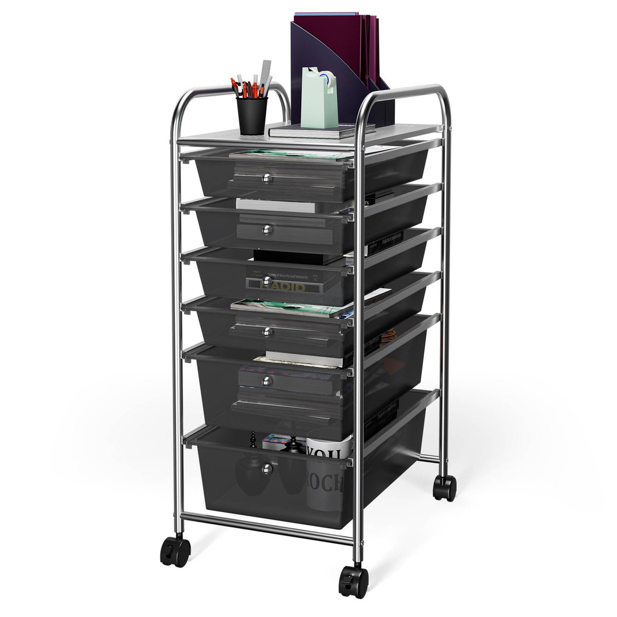 Costway 6-Drawer Storage Trolley Cart Home Office File Organizer Two ...