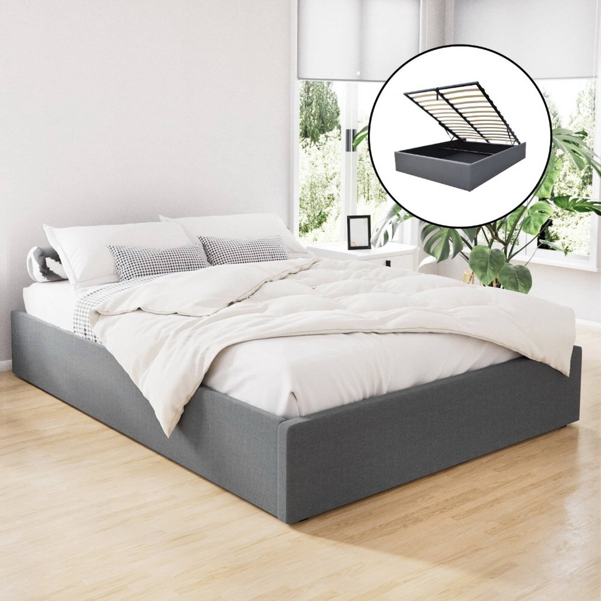 Artiss Bed Frame Double Gas Lift Beds Base Fabric - Bunnings Australia