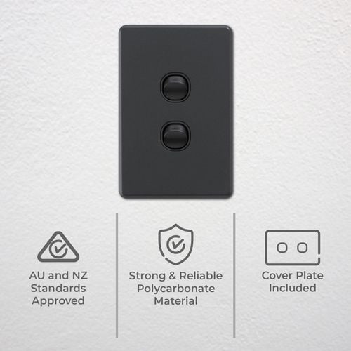 DETA Black Matte S-line Double Vertical Wall Switch - Bunnings Australia