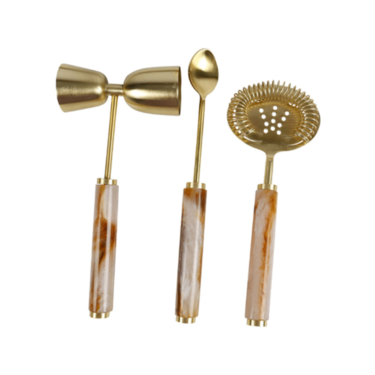 3pc Maine & Crawford Ophelia Jigger/spoon/strainer Cocktail Set - Amber ...