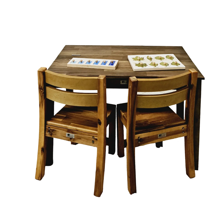 Hardwood Study Desk & 2 Stacking Chairs (Acacia) - Bunnings Australia