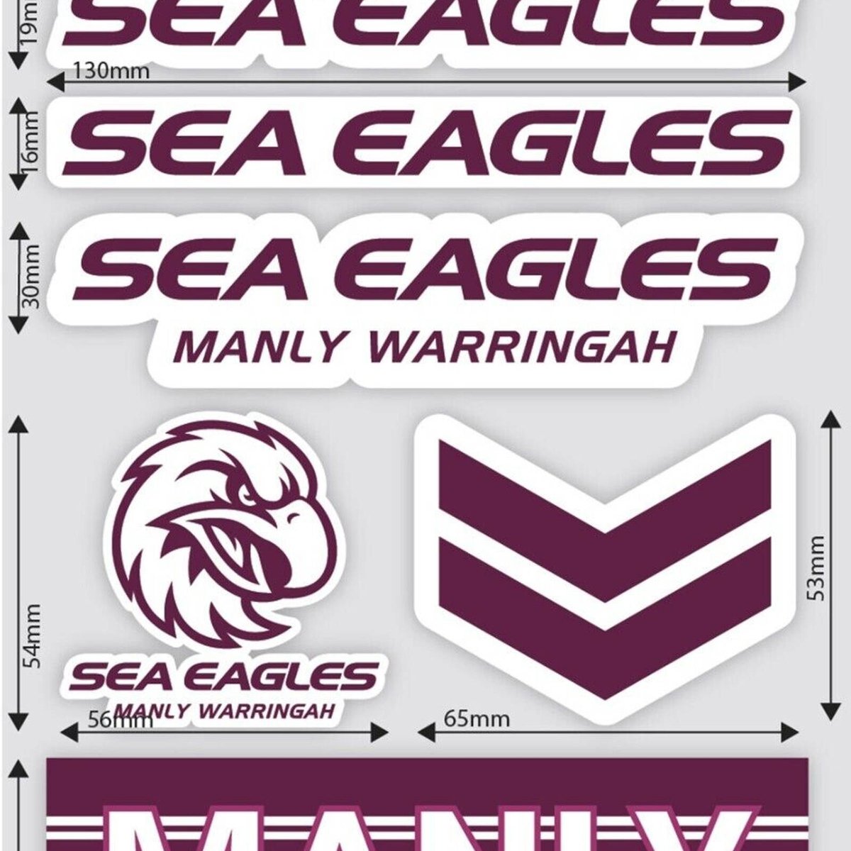 NRL Sticker Decal Sheet - Manly Sea Eagles - Stickers Wordmark - NEW ...
