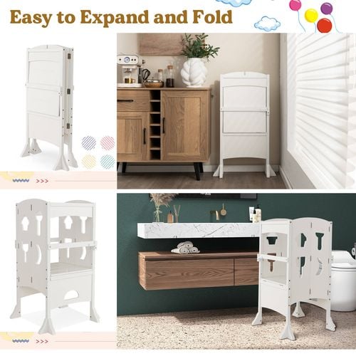 Costway Folding Wooden Kitchen Step Stool Tower - Bunnings Australia