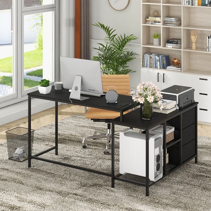 Costway 205cm L-shaped Computer Desk Corner Desk Black - Bunnings Australia