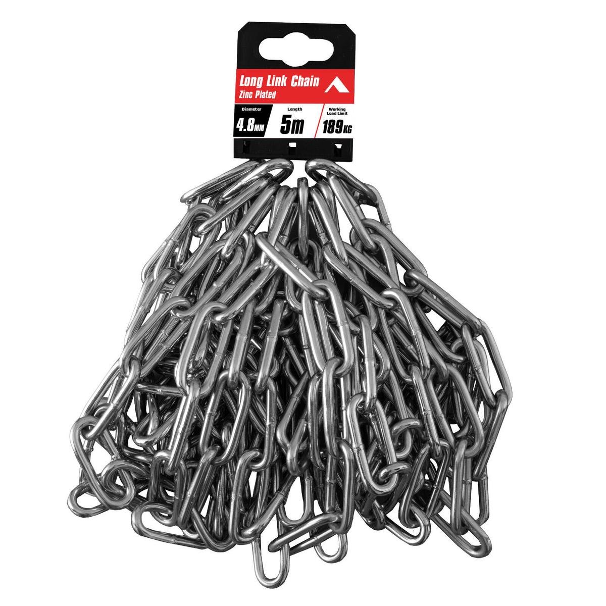 Pinnacle 4.8mm x 5m Zinc Plated Long Link Chain - Bunnings Australia