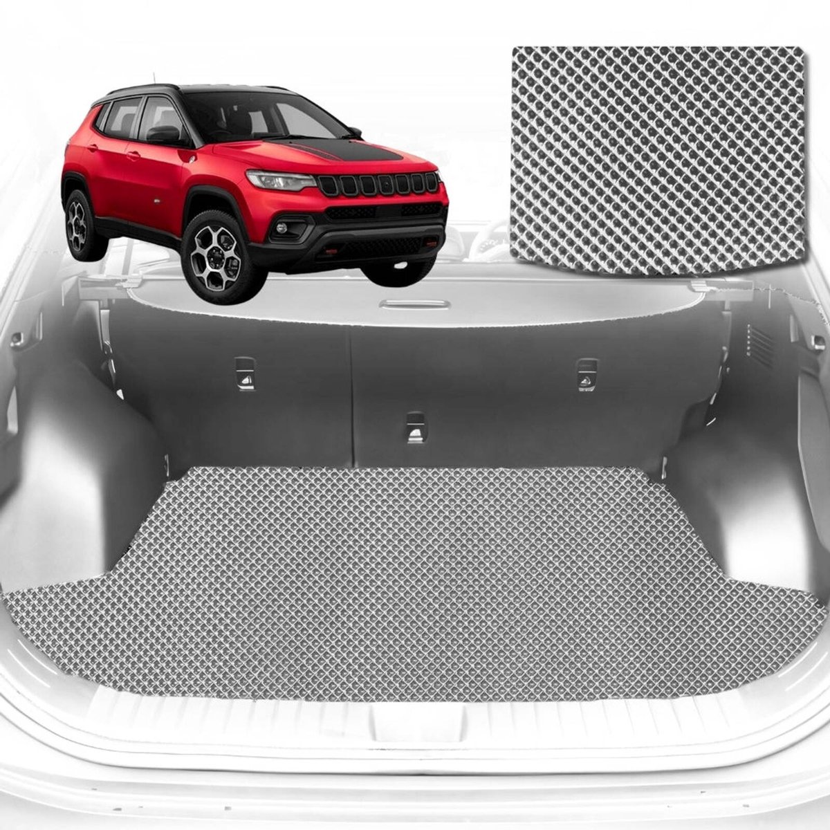 6D Diamond Car Boot Mat for Jeep Compass M62017-Current-Cargo Mat-Grey ...