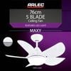 Arlec 76cm White 5 ABS Blade Maxy Ceiling Fan with Light - Bunnings ...