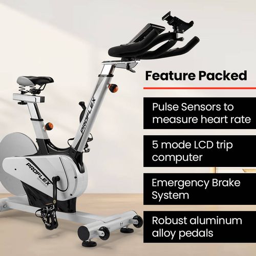 PROFLEX Heavy Duty Stationary Exercise Spin Bike, 13kg Flywheel, Pulse Sensors, LCD Display for ...