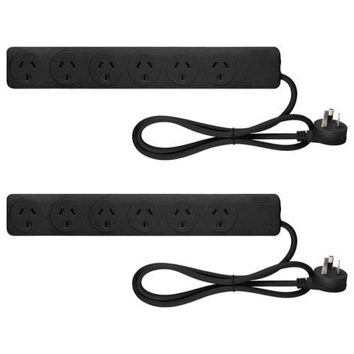 Arlec Black 6 Outlet Powerboard - 2 Pack - Bunnings Australia