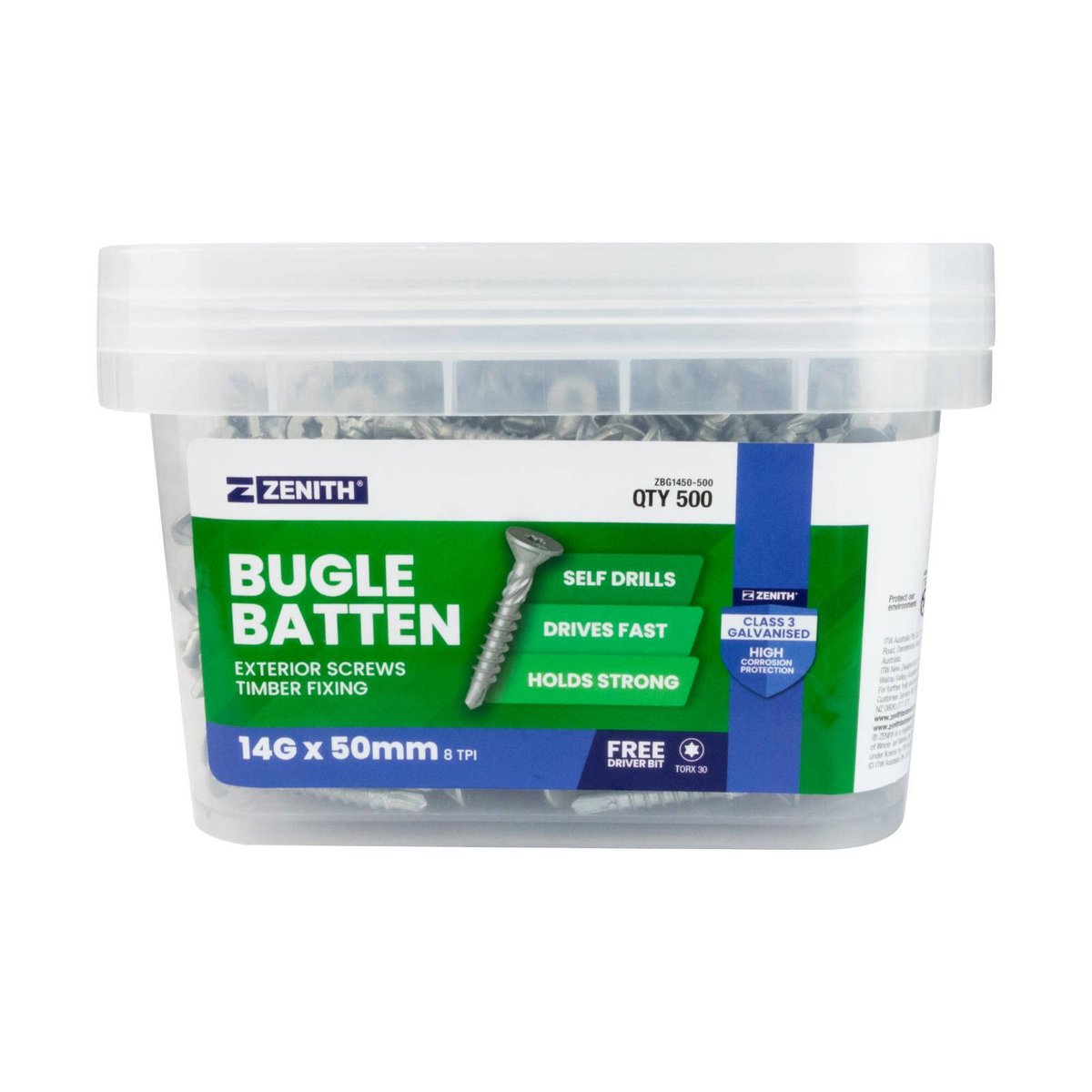 ZENITH 14G - 8 x 50mm Class 3 Galvanised Bugle Batten Screws - 500 Pack ...