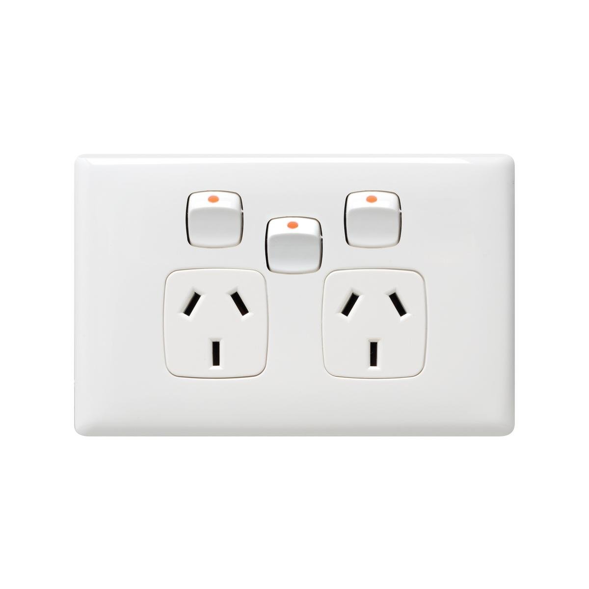 HPM White Gloss Linea Double Powerpoint With Extra Switch - Bunnings ...