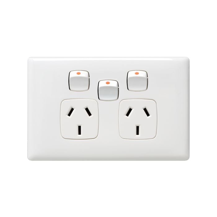 HPM White Gloss Linea Double Powerpoint With Extra Switch - Bunnings ...