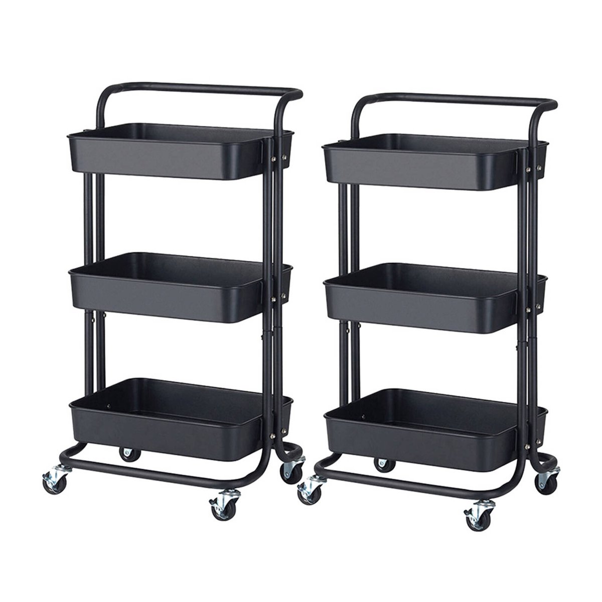 SOGA 2X 3 Tier Steel Black Movable Carts with Wheels - Bunnings Australia