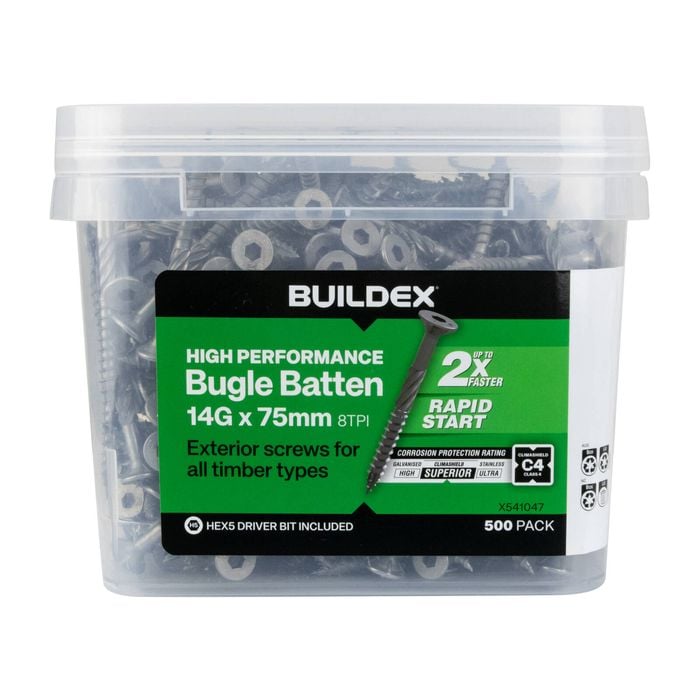 Buildex® 14G x 75mm Class 4 Bugle Batten Screws - 500 pack - Bunnings ...