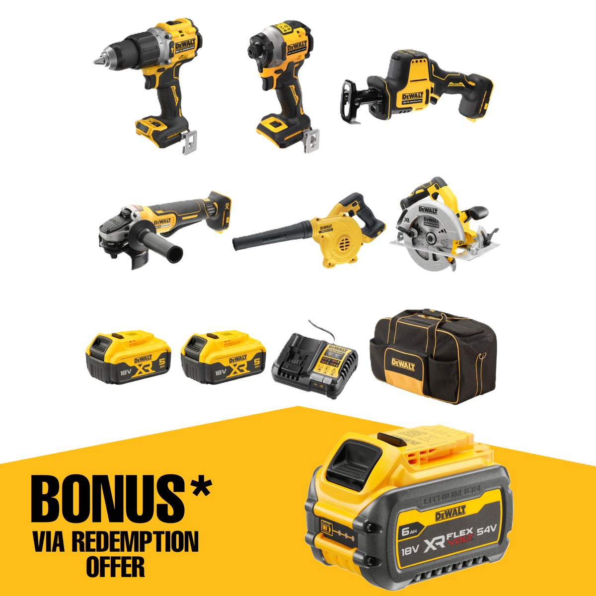 DeWALT 18V XR 5.0Ah 6 Piece Combo Kit DCZ601P2-XE - Bunnings Australia