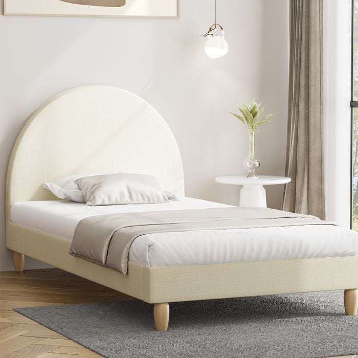 Oikiture Bed Frame Single Size Arched Beds Platform Beige Fabric ...