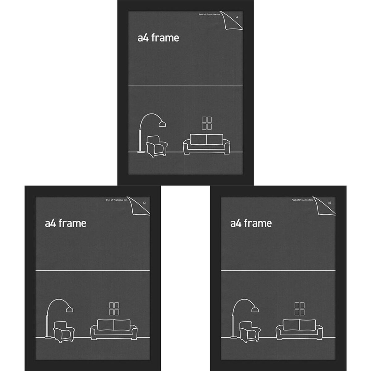 3PK Impact Merch Classic Picture Frame Fits A4 Print 30x21cm - Black ...