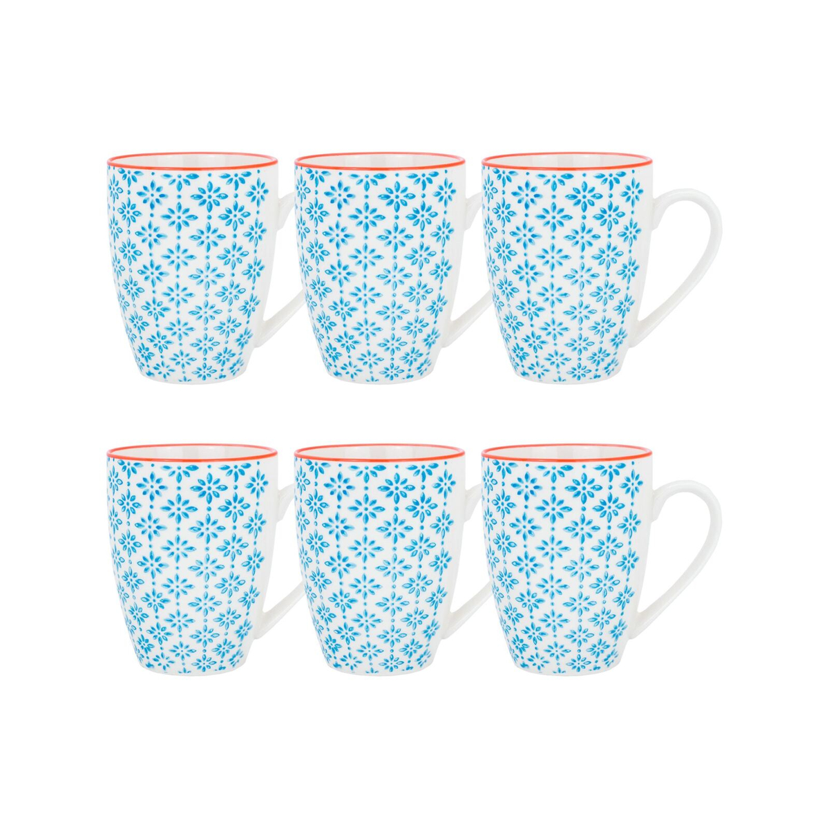 Nicola Spring Nicola Spring Hand-Printed Mugs - 330ml - Pack of 6 ...