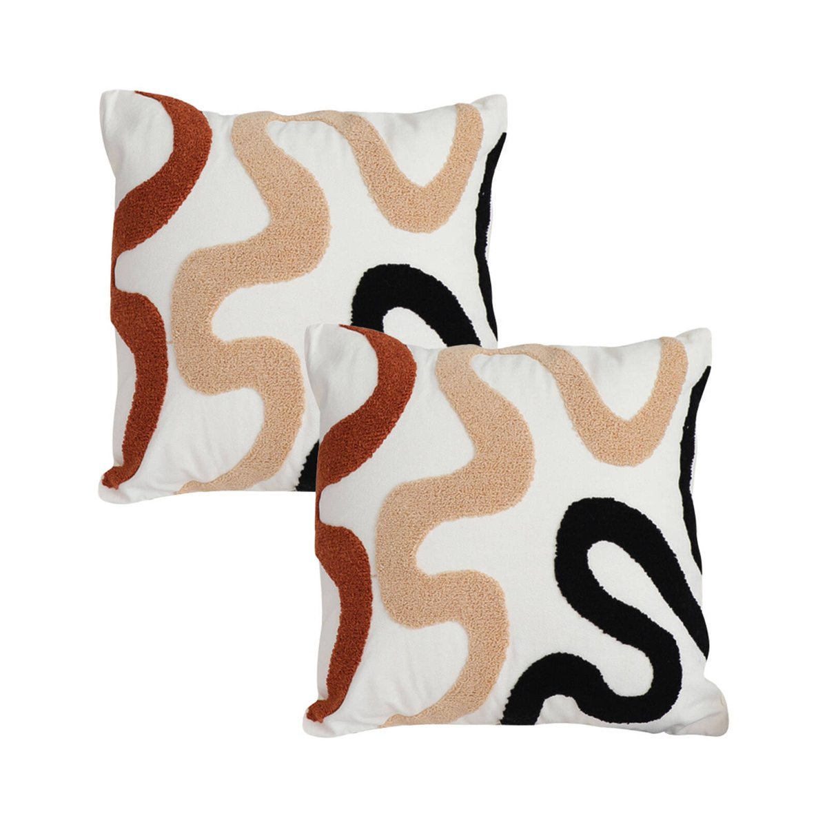 SOGA 2X 45cm Cream Black Geometric Squiggly Pattern Throw Pillow ...