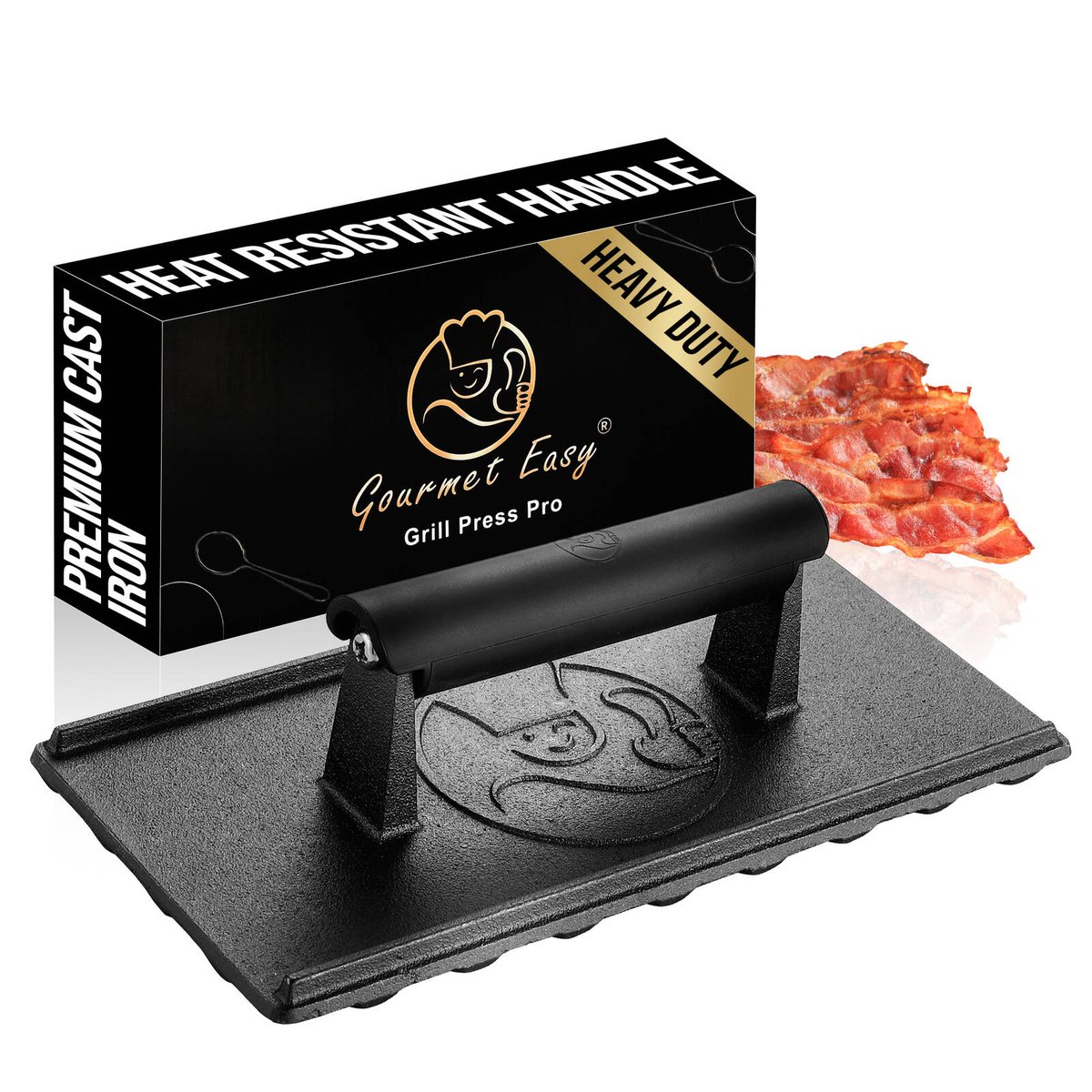 Gourmet Easy Burger Press 3LB Cast Iron, Heavy Duty Smash Smasher, Heat ...